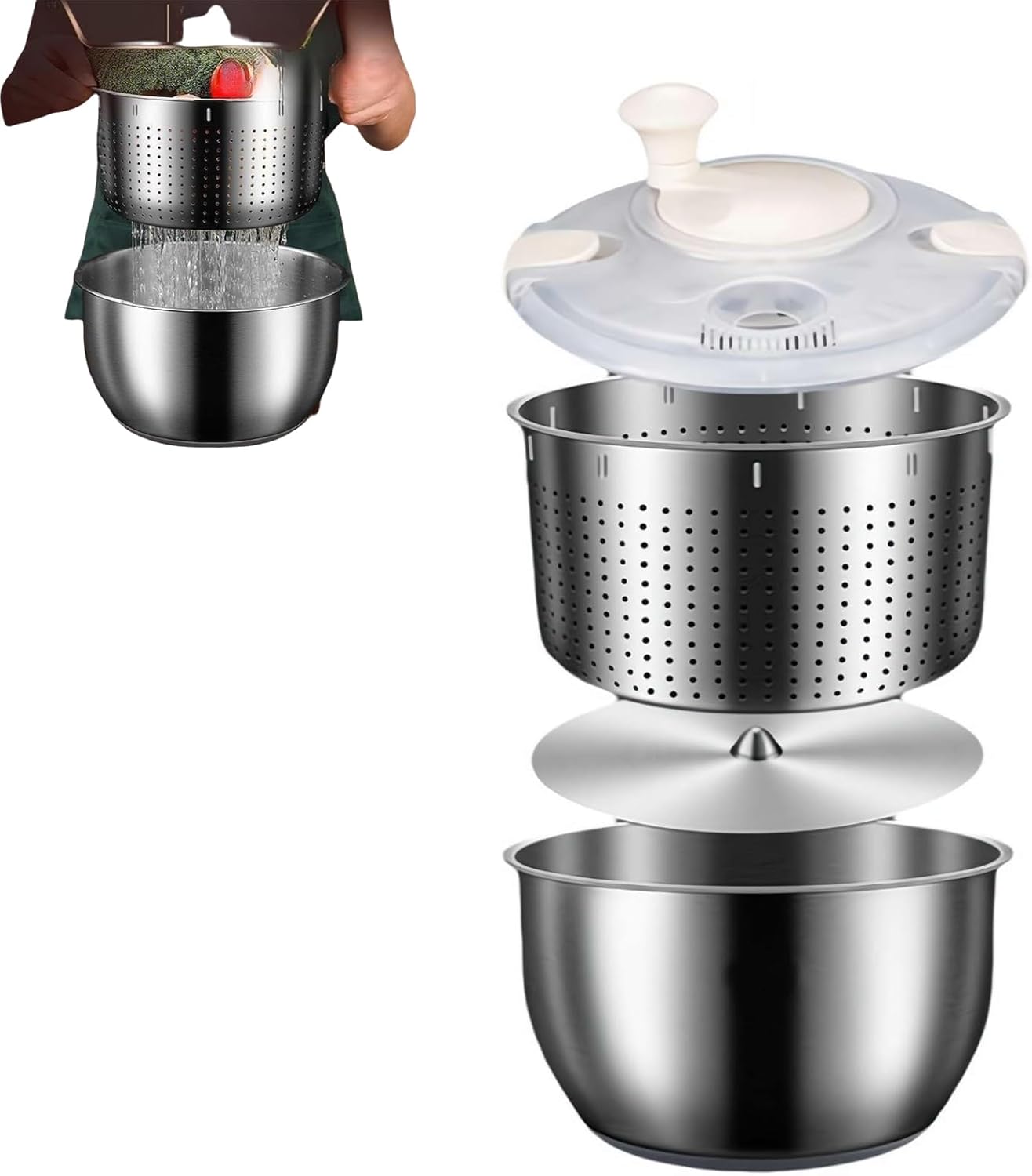 Amazon.com: Stainless Steel Salad Spinner,6L Lettuce Spinner with Drain ...