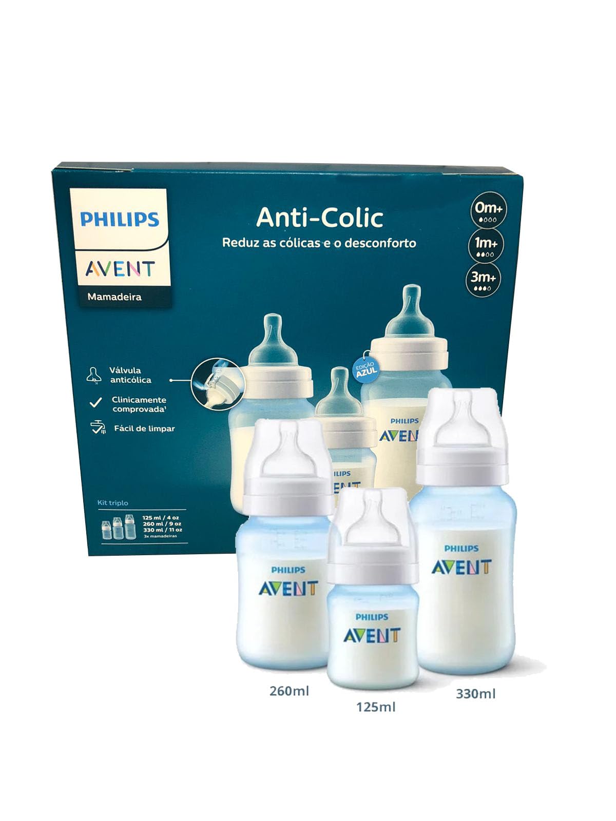 Philips Avent Kit triplo Mamadeira Anti-colic 125ml + 260ml + 330ml ...