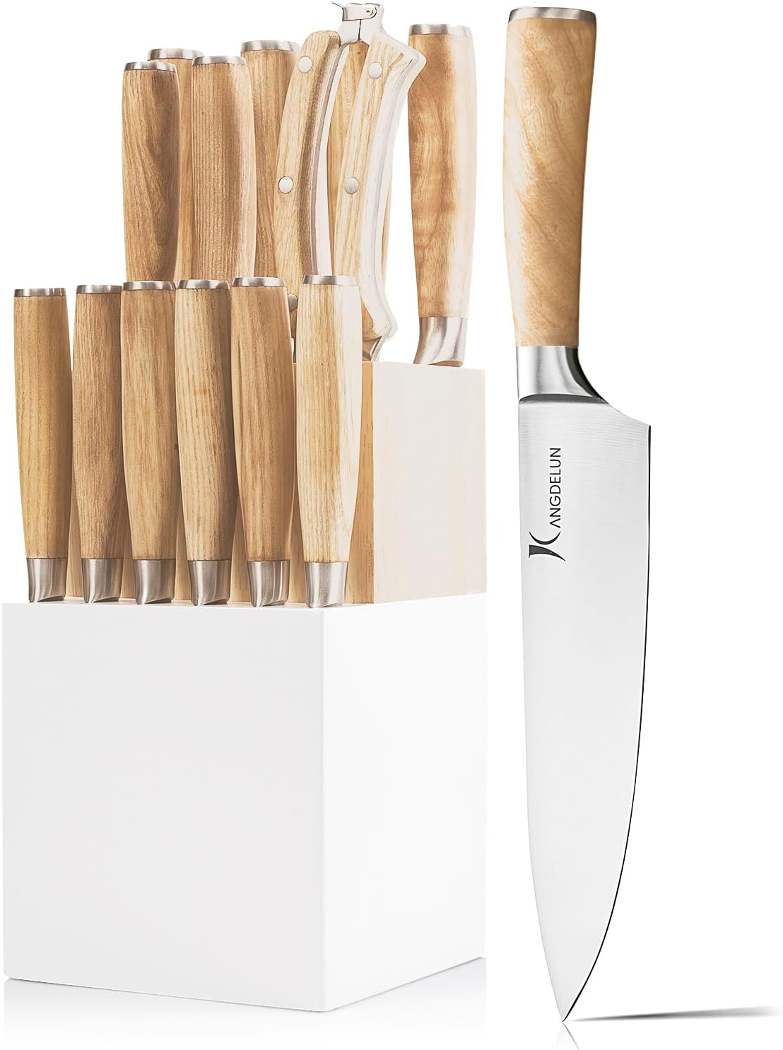 Amazon.com: Gold Knife Set with Walnut Knife Block, 13-piece Kitchen ...