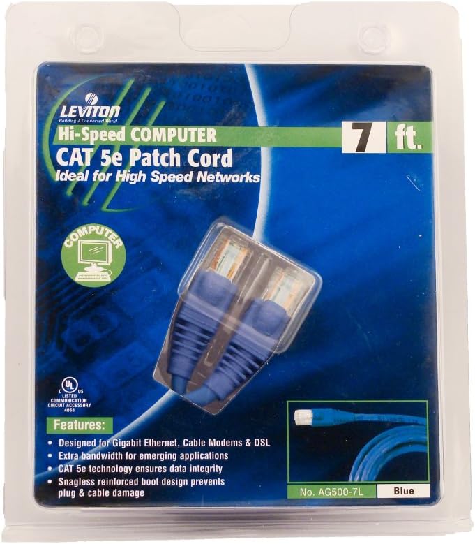 Amazon.com: Leviton AG500-7L Retail Application Grade Patch Cord. CAT5E ...