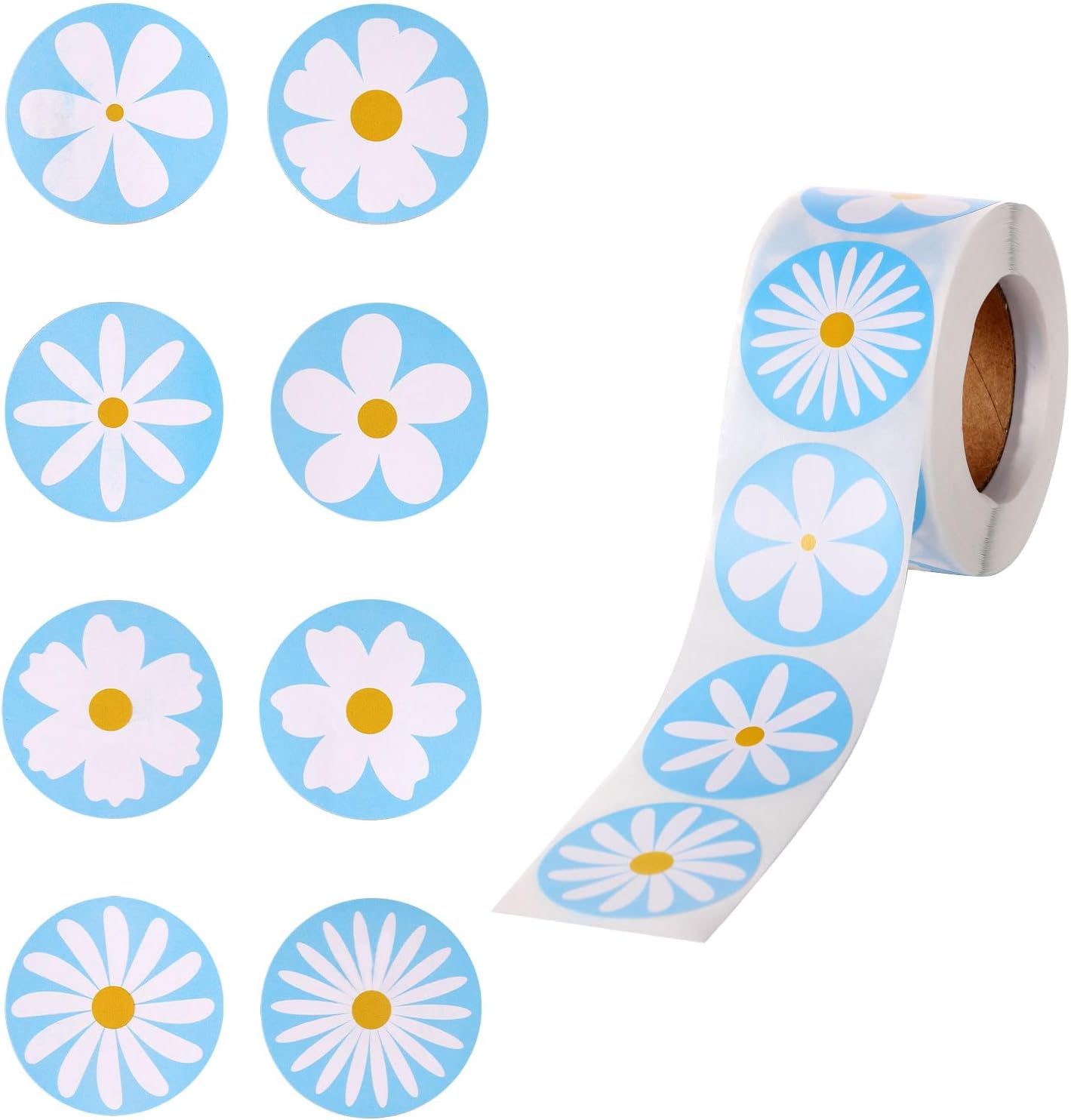 Amazon.com: 500pcs/Roll Daisy Labels Stickers, Cute 8 Styles Self ...