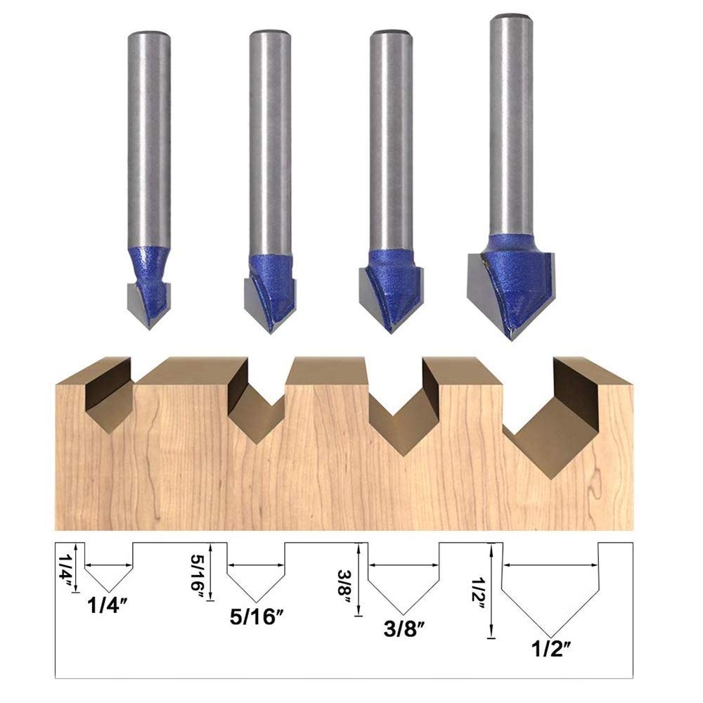 Snapklik.com : Meihejia 1/4 Inch Shank 90 Degree V Groove Router Bit Set