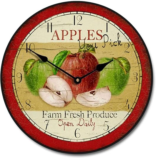 Amazon.com: Vintage Apple Wall Clock | Ultra Quiet Quartz Mechanism ...