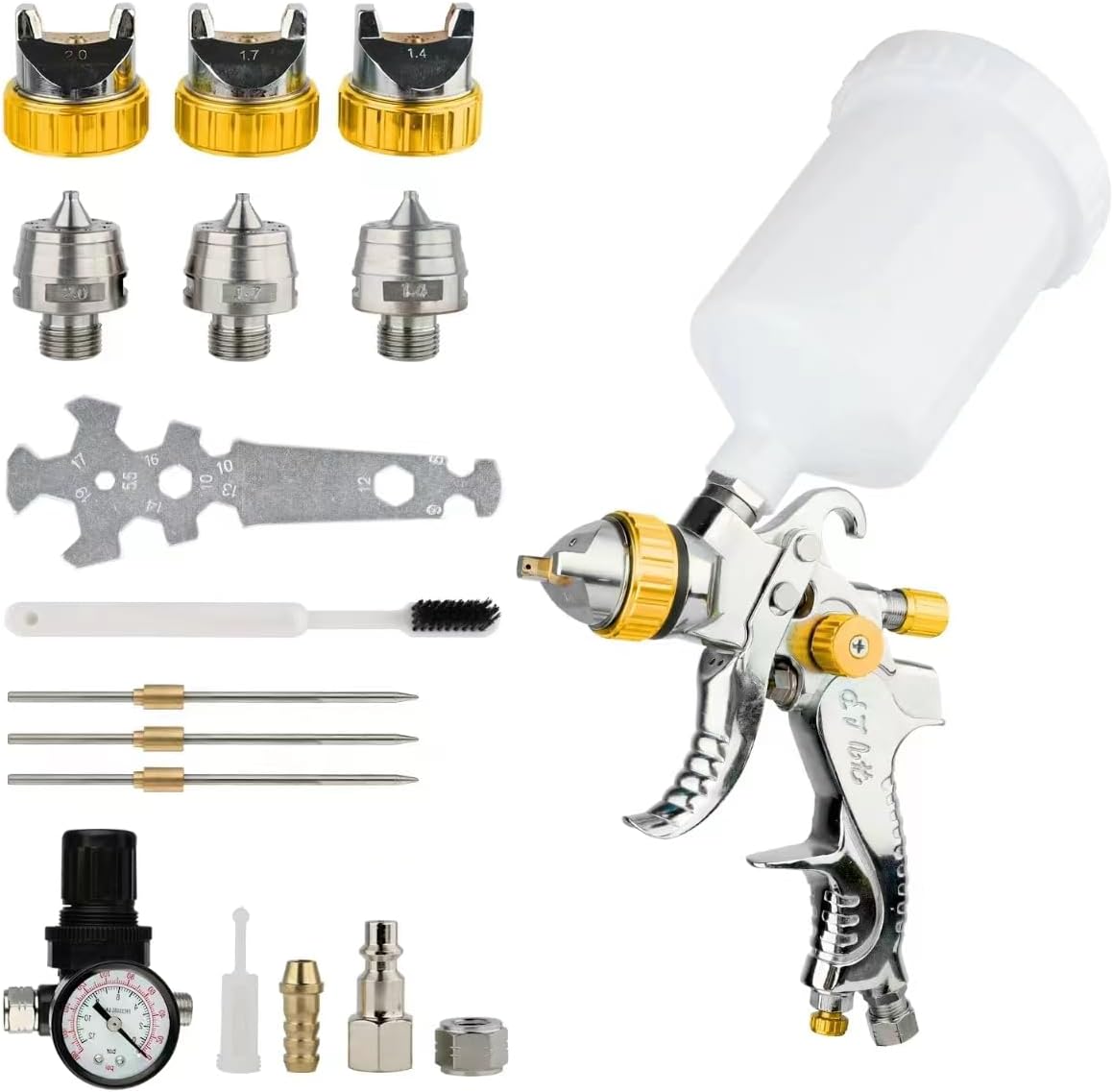 FORNAX HVLP Spray Gun with Replaceable 1.4mm 1.7mm 2.0mm Nozzles Needle ...