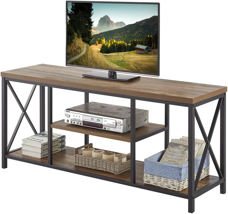 Amazon.com: FOLUBAN TV Stand for TV up to 65 inch, Rustic Wood and ...