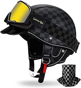 Amazon.com: German Style Leather Half Open Face Helmet - DOT Approved ...