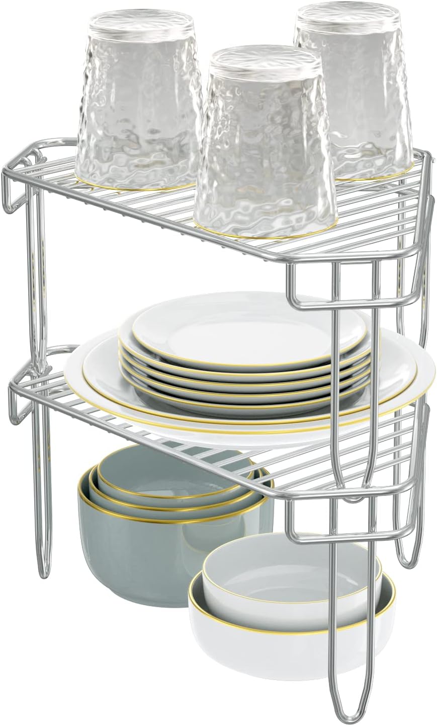 Amazon.com: Joy Aid 2-Tier Kitchen Corner Shelf Rack for Dishes ...