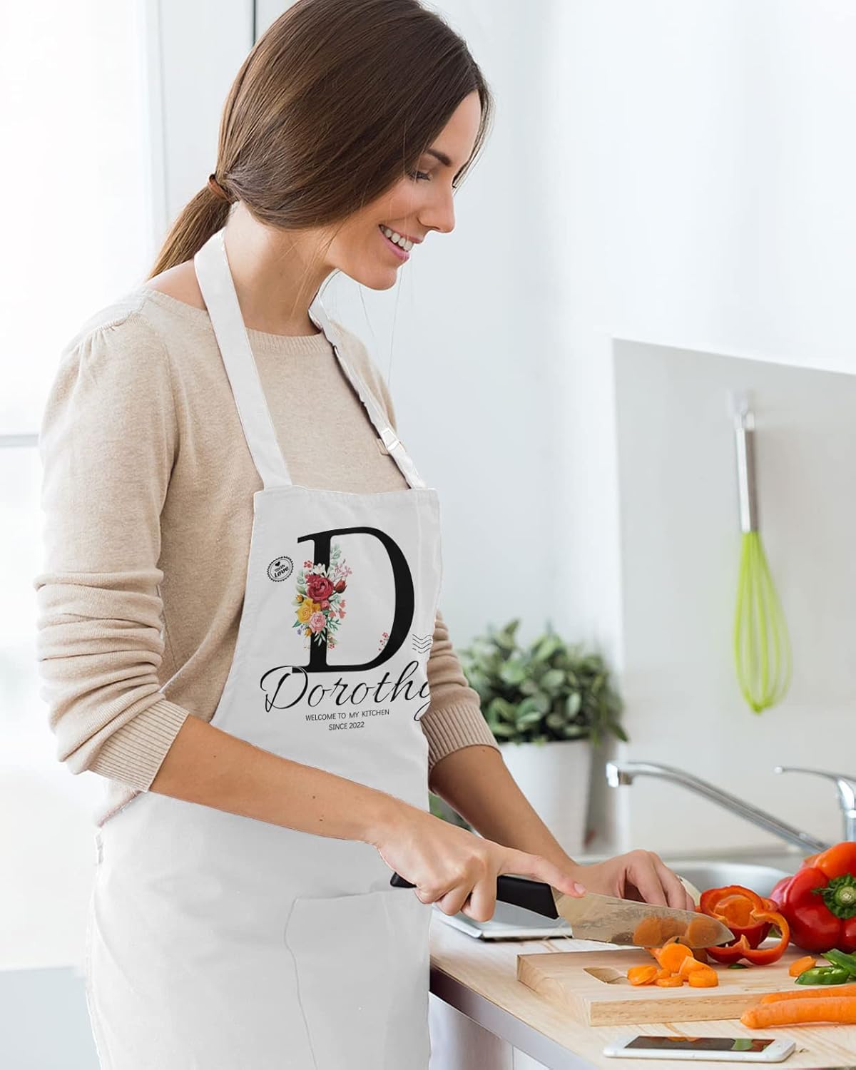 Delantales personalizados para mujer, diseño de letra inicial floral ...