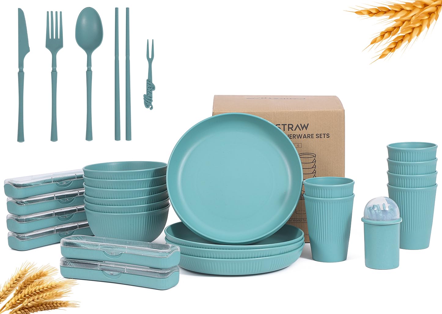 Amazon.com | 36 Pieces Wheat Straw Dinnerware Sets for 6 - Lightweight ...