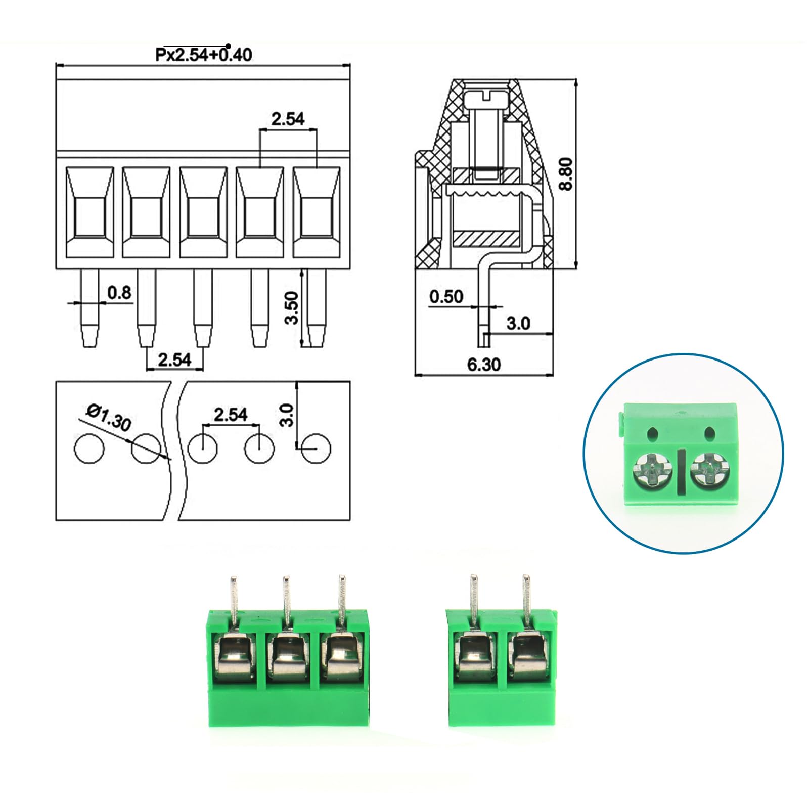 Snapklik.com : AEDIKO 60pcs 2 Pin 3 Pin PCB Mount Screw Terminal Block ...