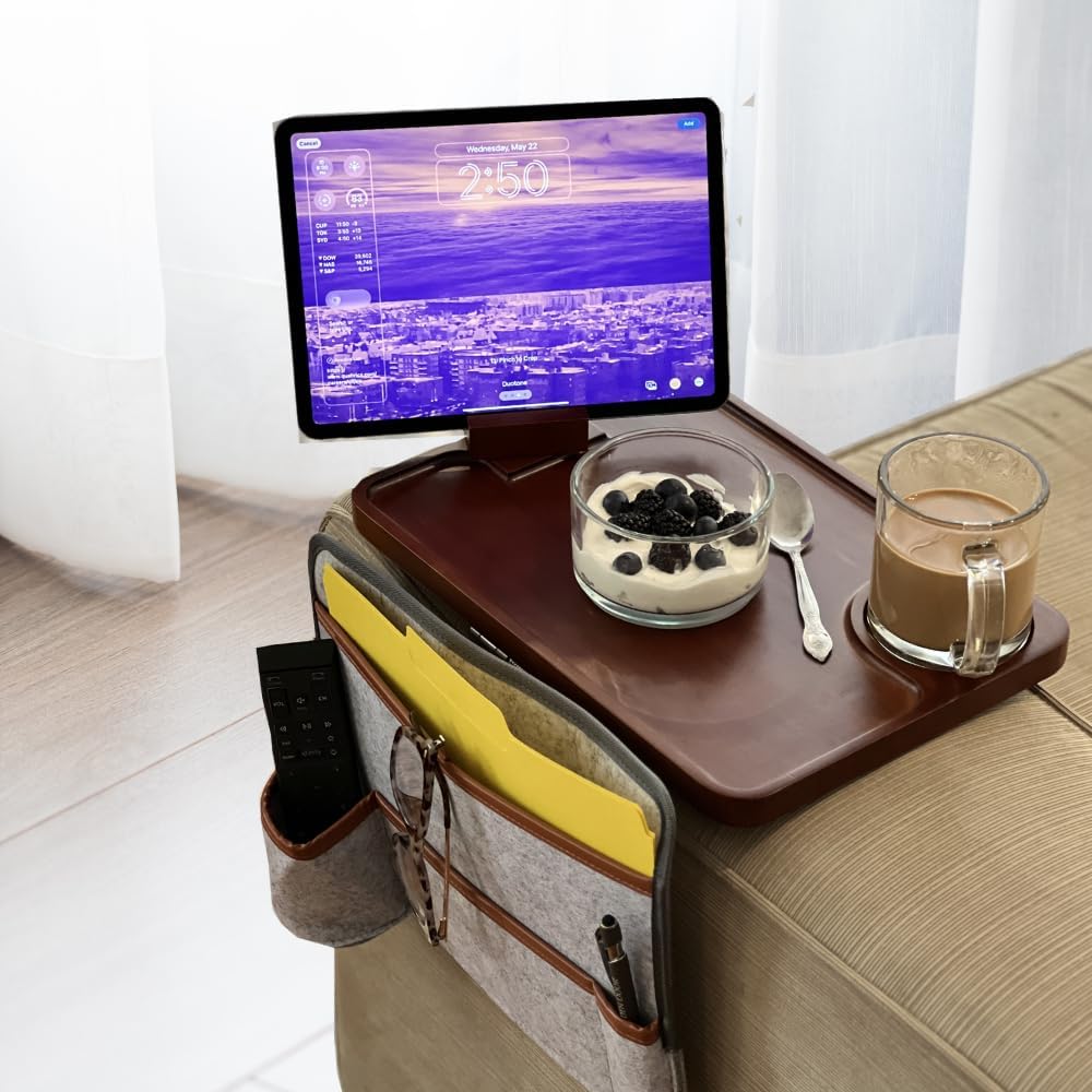 Amazon.com: Bamboo Couch Arm Table with Removable Bag | Fits Armrest ...