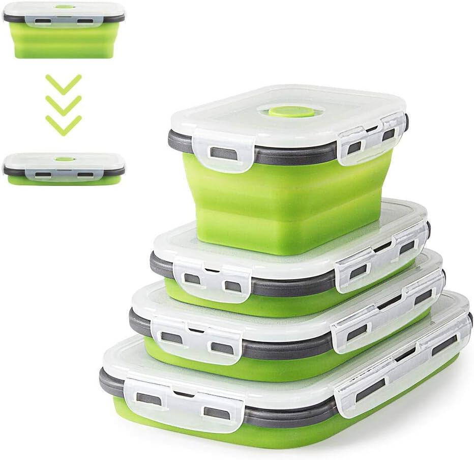 Lot de 4 boîte à Lunch Pliante,Rétractable Déjeuner Bento Box Stockage ...