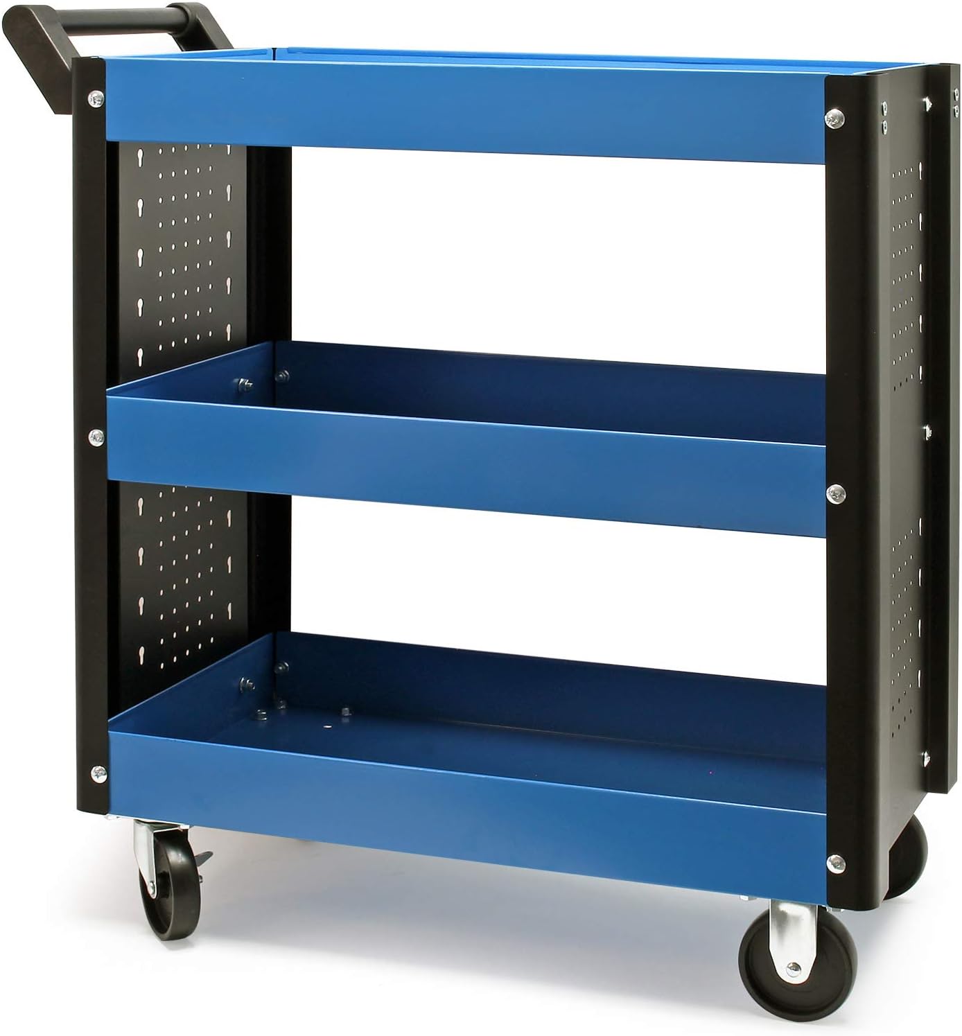 Workshop Tool Cart with Handle, 3 Storage Trays and Plastic Wheels ...