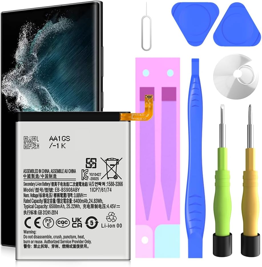 Amazon.com: Galaxy S22 Ultra Battery, Upgrade 6500 mAh EB-BS908ABY ...