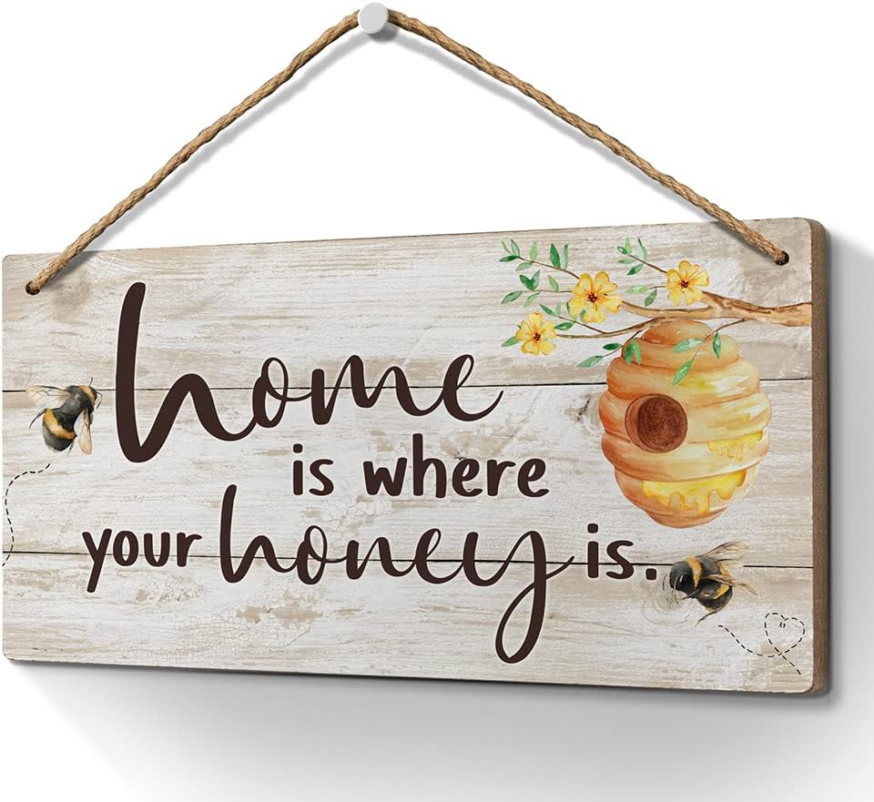Amazon.com: Gerson Bee Themed Decorative Hanging Home Signs (Home is ...