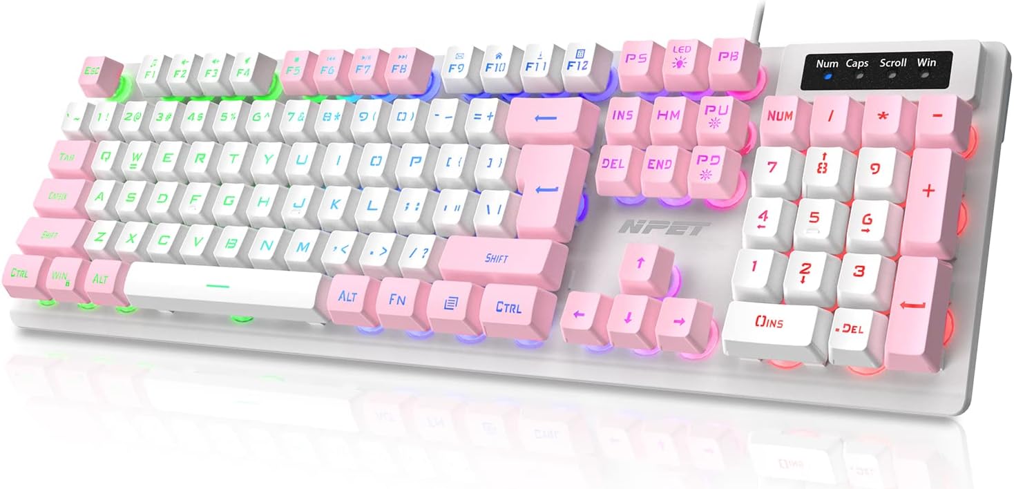 NPET K10 Gaming Keyboard USB Wired Floating Keyboard, Quiet Ergonomic ...