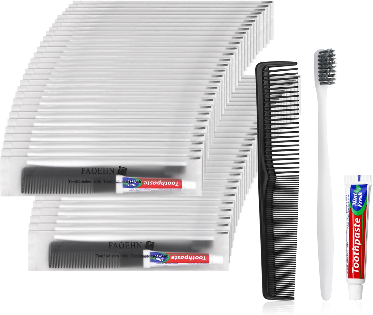 50 Pack White Disposable Toothbrushes with Toothpaste and Comb Set,10g ...