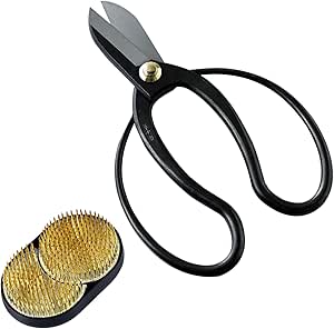 Wazakura Made in Japan Ikebana Tool Kit - Koryu Scissors + Sun and Moon Kenzan Flower Holder ...