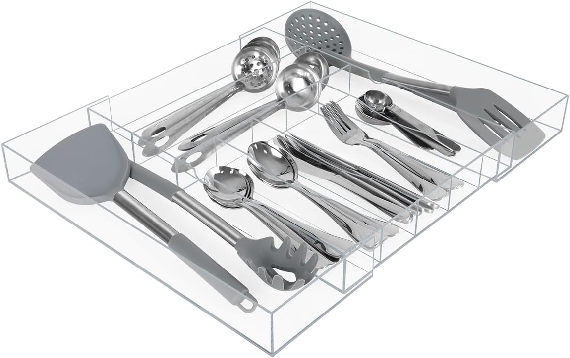 Amazon.com - QEEYON Acrylic Cutlery Storage Organizer Bin Clear Acrylic ...