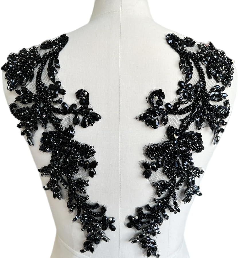 Amazon.com: Handmade Shining Rhinestones lace Applique Patches Sewing ...