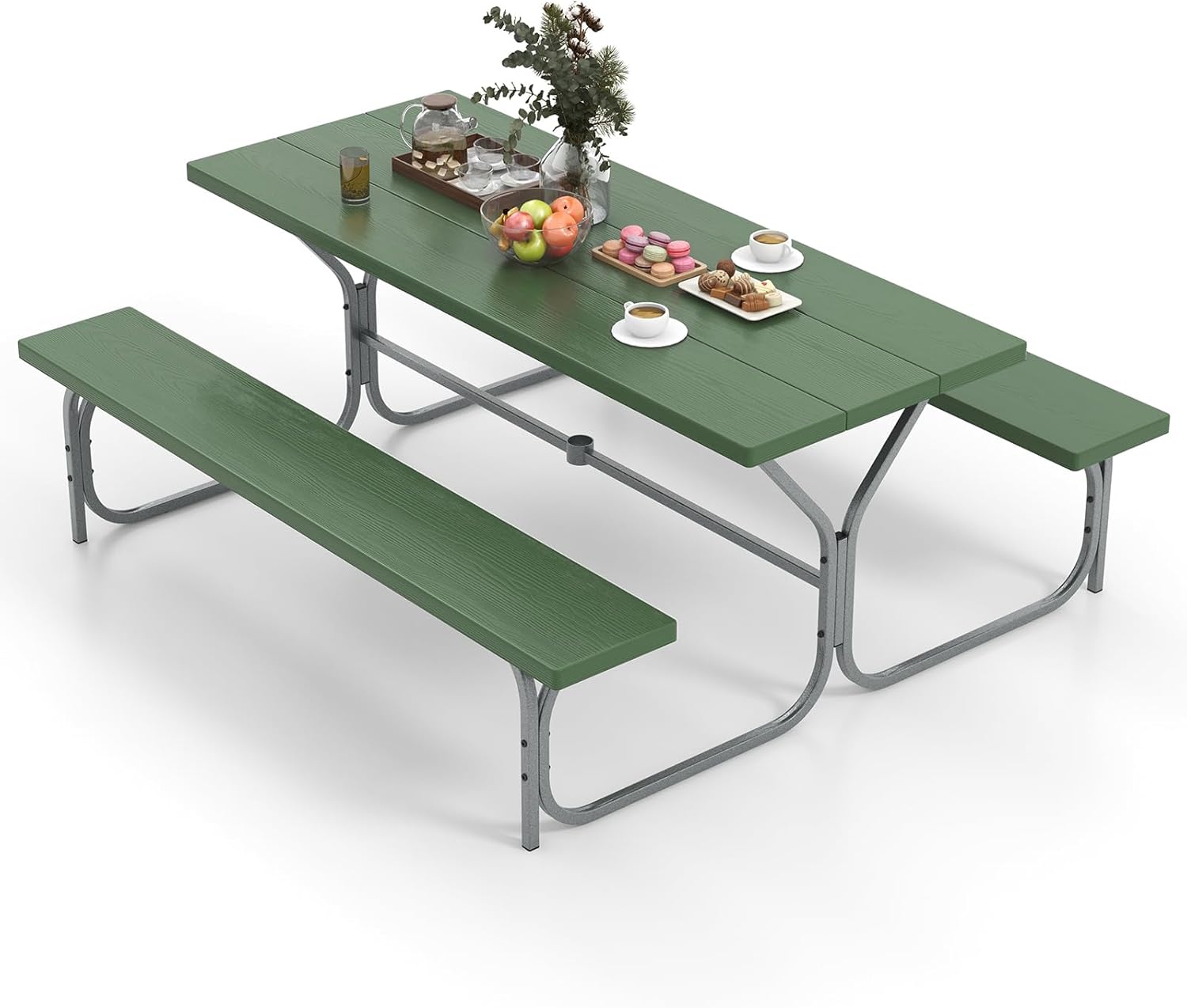 Amazon.com: Tangkula 6 Ft Picnic Table with 2 Built-in Benches, Umbrella Hole, Metal Frame ...