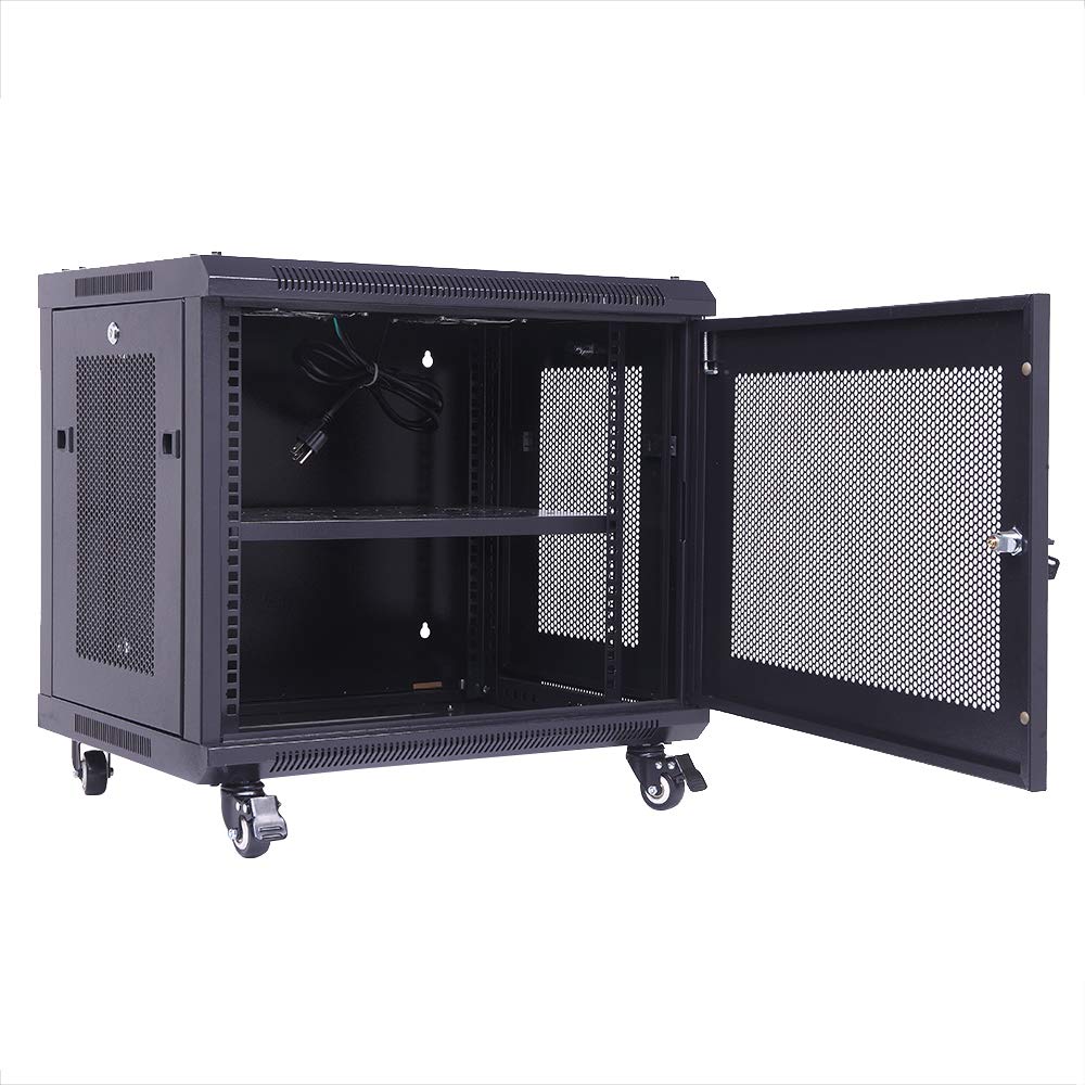 TUFFIOM 9U Casters Network Cabinet Enclosure, Wall Mount Rack w/Wheels ...