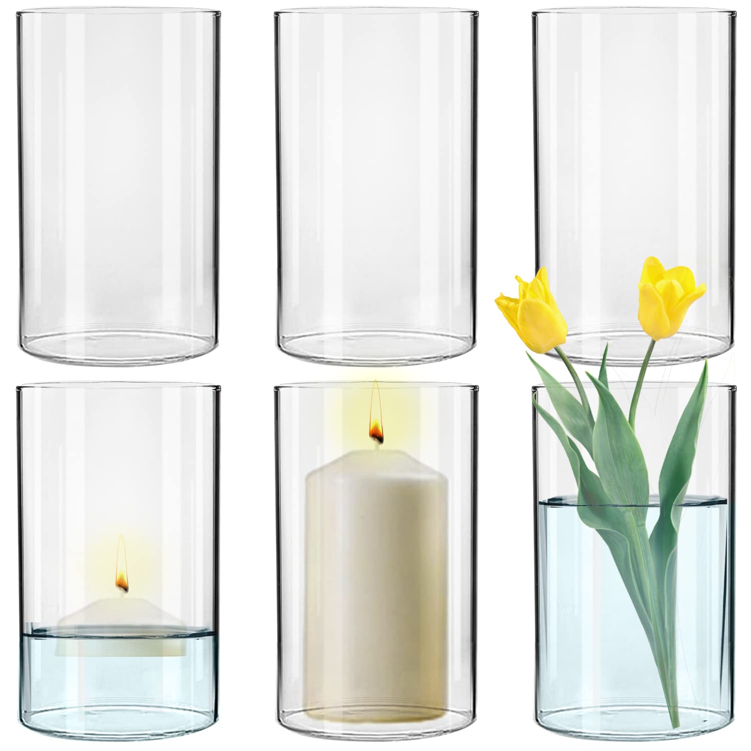 Amazon.com: Galssmagic Glass Cylinder Vases for Centerpieces,6 Pack ...