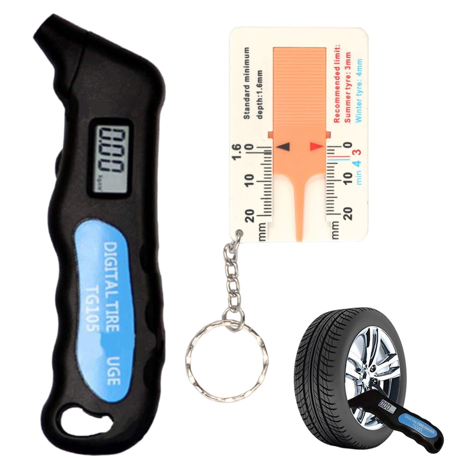 1Pack Digital Tyre Pressure Reader with Plastic Depth Gauge, Easy to ...