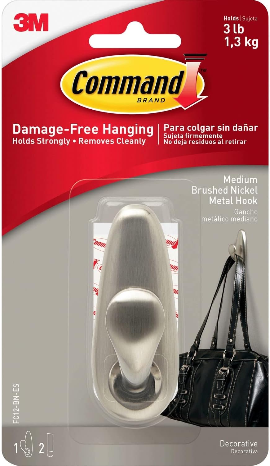 Command Medium Forever Classic Brushed Nickel Metal Hook, Indoor use ...