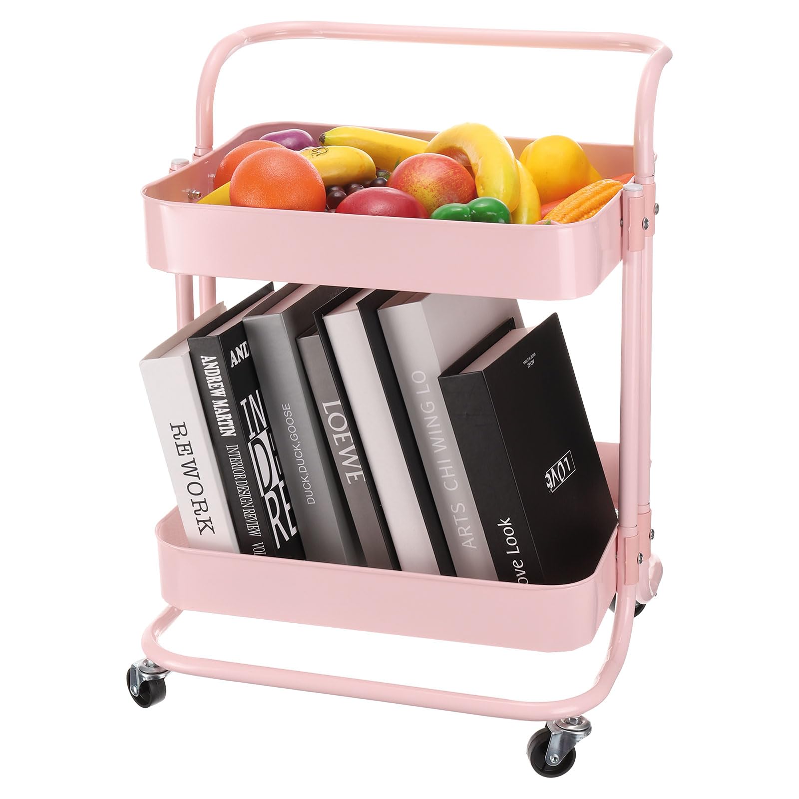 Amazon.com: uxcell 2 Tier Rolling Cart,Rolling Storage Cart with Handle ...