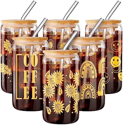 Amazon.com: Bokon 6 Set Boho Ice Coffee Cup with Bamboo Lids and Glass ...