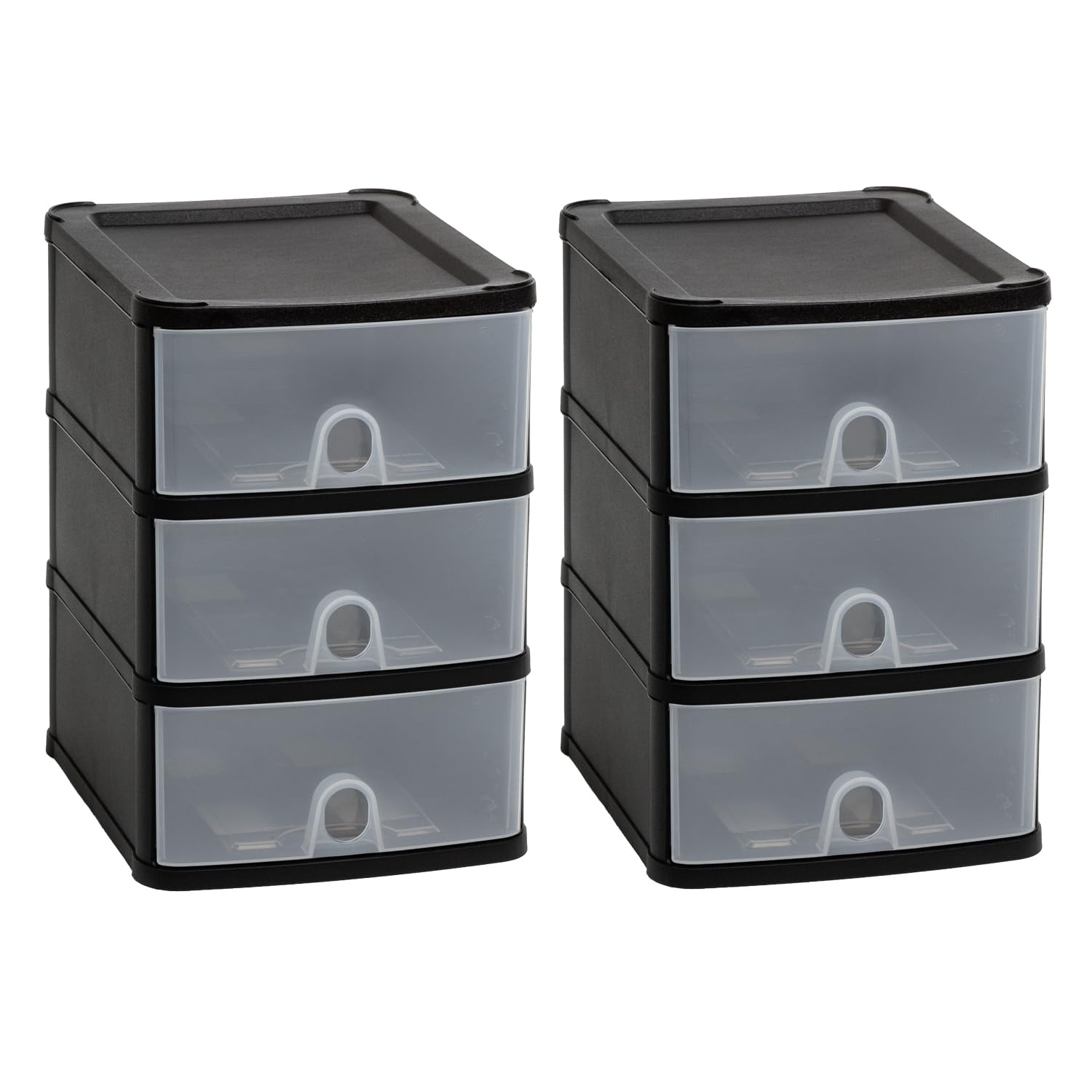 (Set of 2) Clear/Black 3 Tier Plastic Storage Drawers Storage Cabinet ...