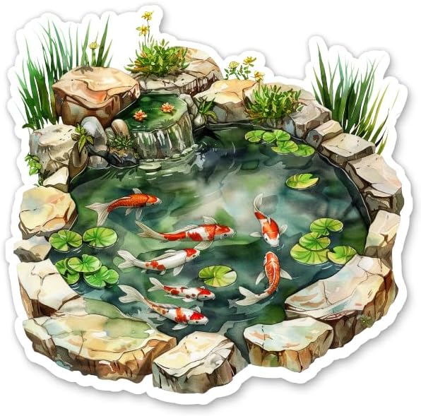 Amazon.com: Pond with Koi Fish Sticker - 3" Laptop Sticker - Waterproof ...