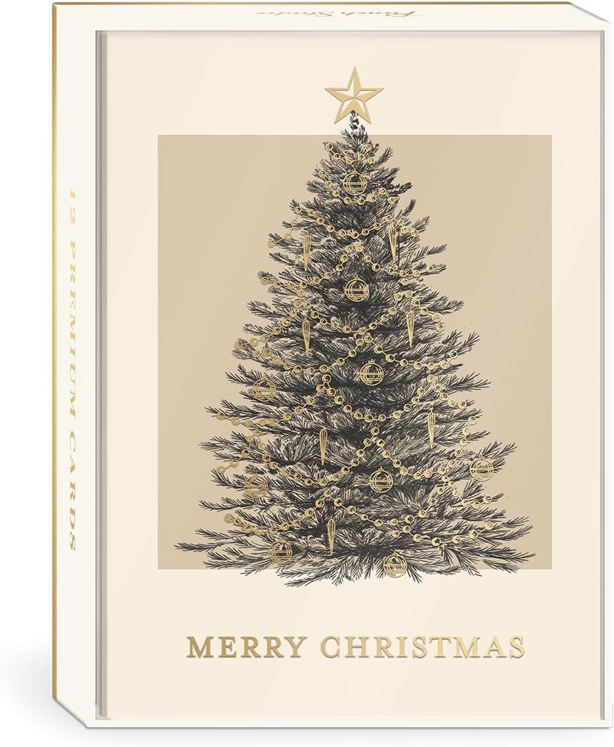 Amazon.com : Punch Studio Christmas Tree Boxed Holiday Cards Set of 12 ...