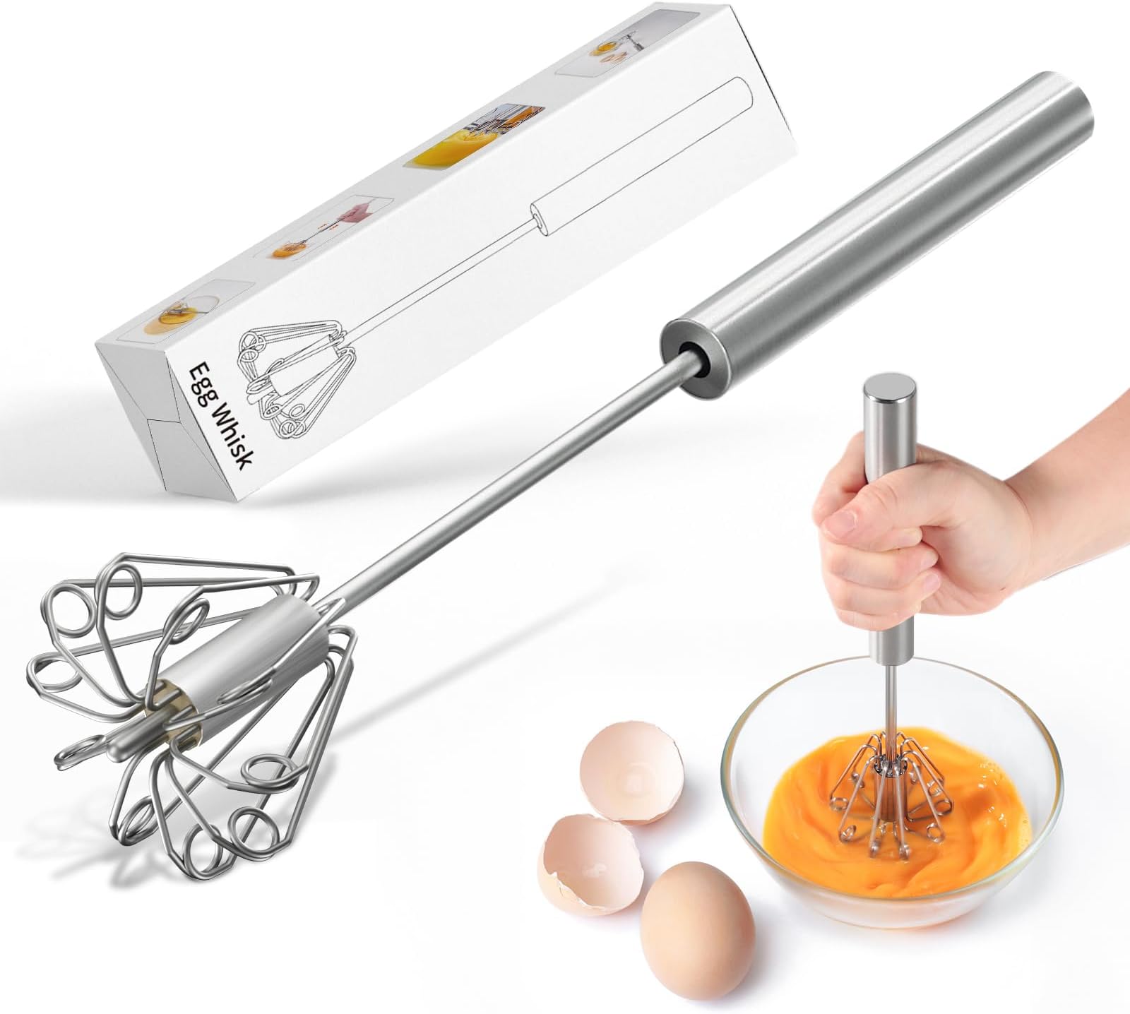Amazon.com: PIUGERU Whizzy Whisk, Stainless Steel Egg Whisk, Hand Push ...
