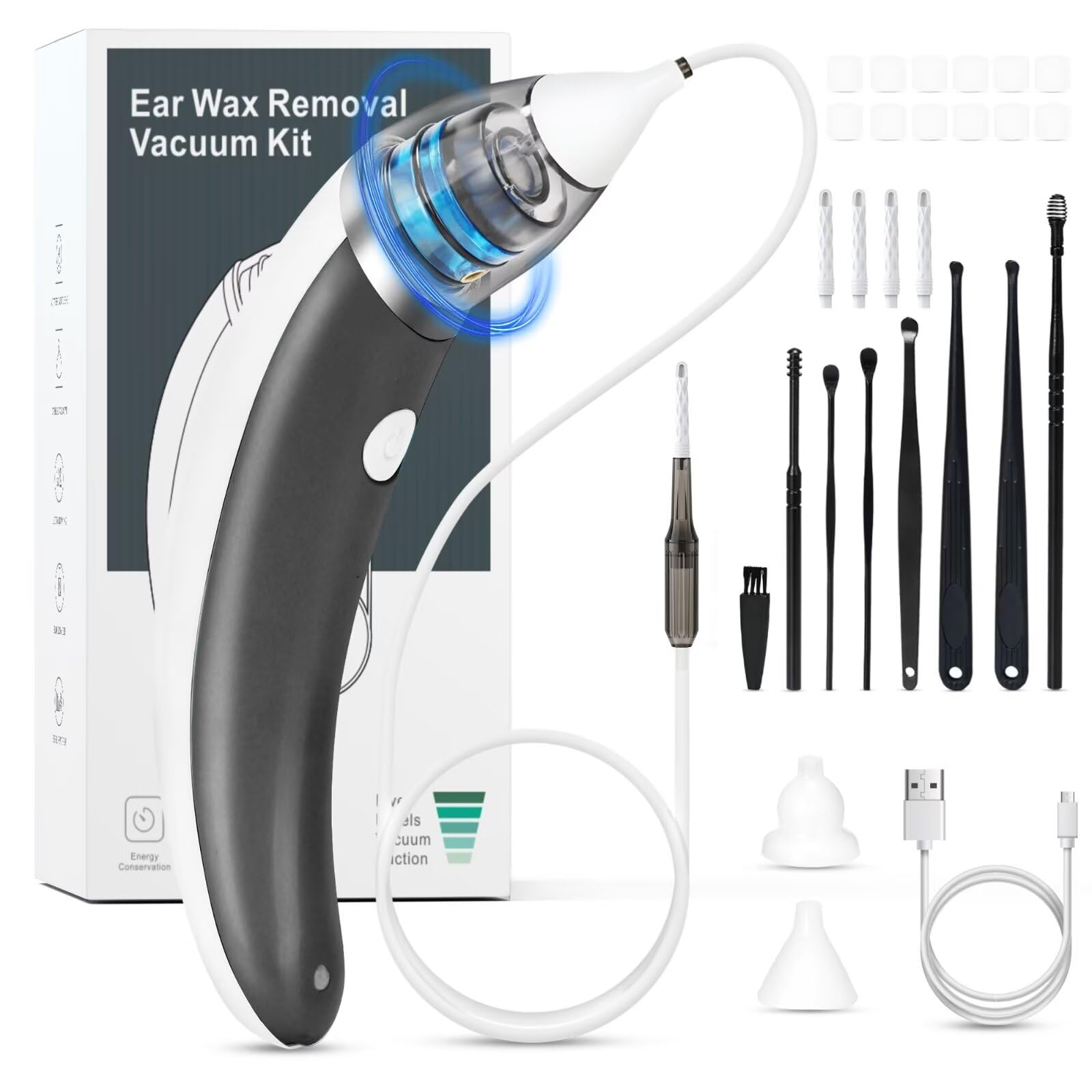 Amazon.com: Ear Vacuum Ear Wax Removal Kit with 5 Levels Strong Suction ...