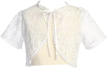 Amazon.com: Made in USA White Lace Short Sleeve First Communion Bolero ...