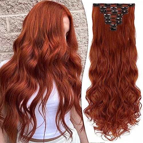 Amazon.com : Fanguilar Clip in Hair Extensions 24 Inch 8PCS Copper Red ...
