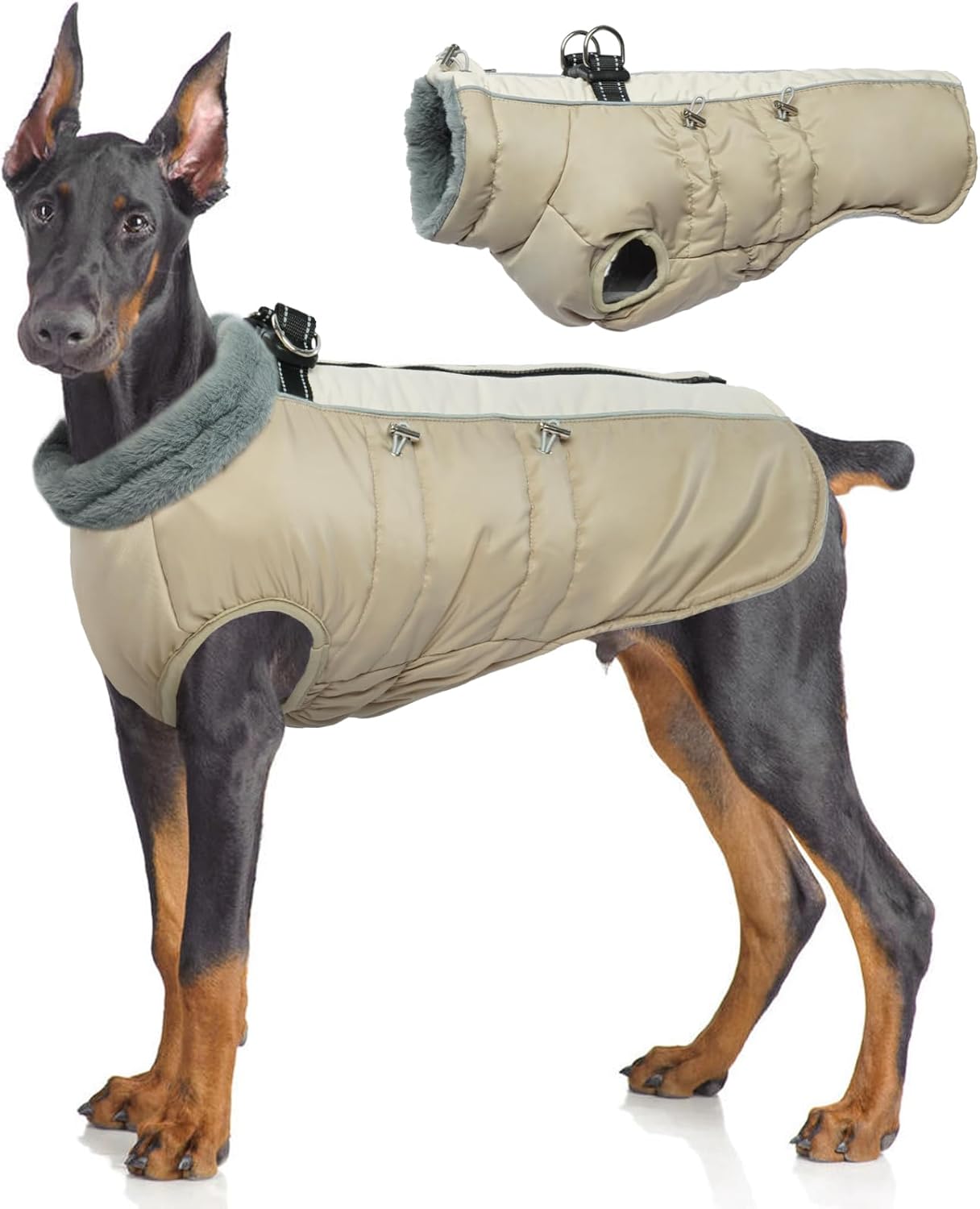 Amazon.com : IDOMIK Warm Dog Coat with Built-in Harness,Dog Winter Coat ...