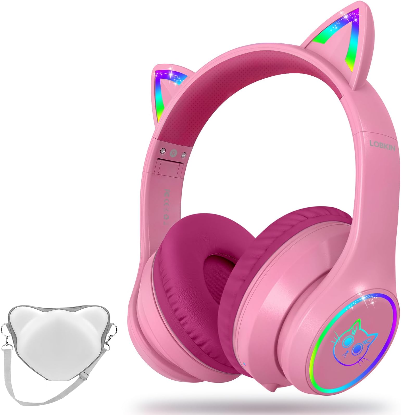 Amazon.com: LOBKIN Bluetooth 5.3 Kids Headphones with Case - RGB LED ...