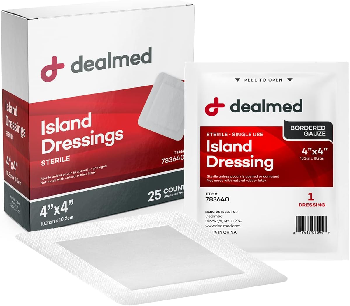Amazon.com: Dealmed Sterile Bordered Gauze Island Dressings – 25 Count, 4" x 4" Gauze Pads ...