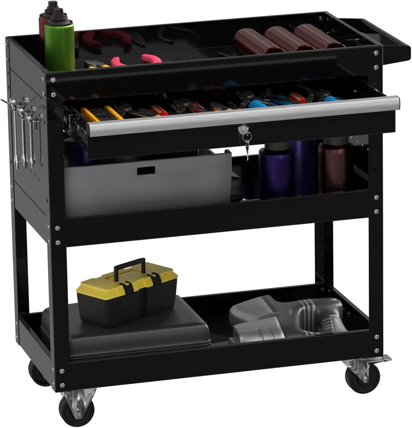 Amazon.com: 3-Tray Rolling Tool Cart,330 LBS Capacity Utility Tool Cart ...