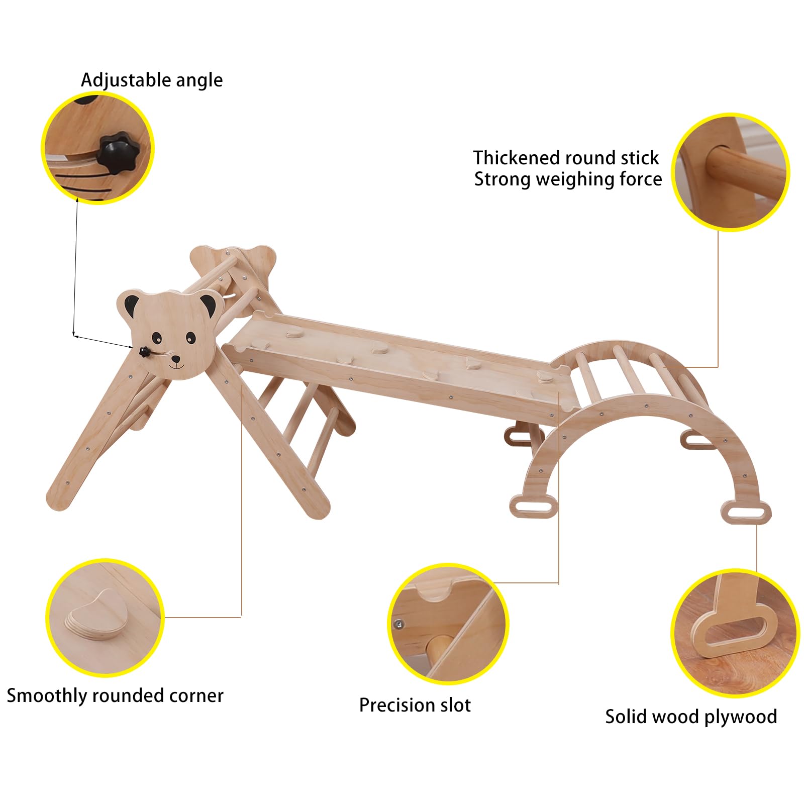 Pikler Triangle Climber with Ramp Slide Arch 5 in 1 Set, Foldable ...