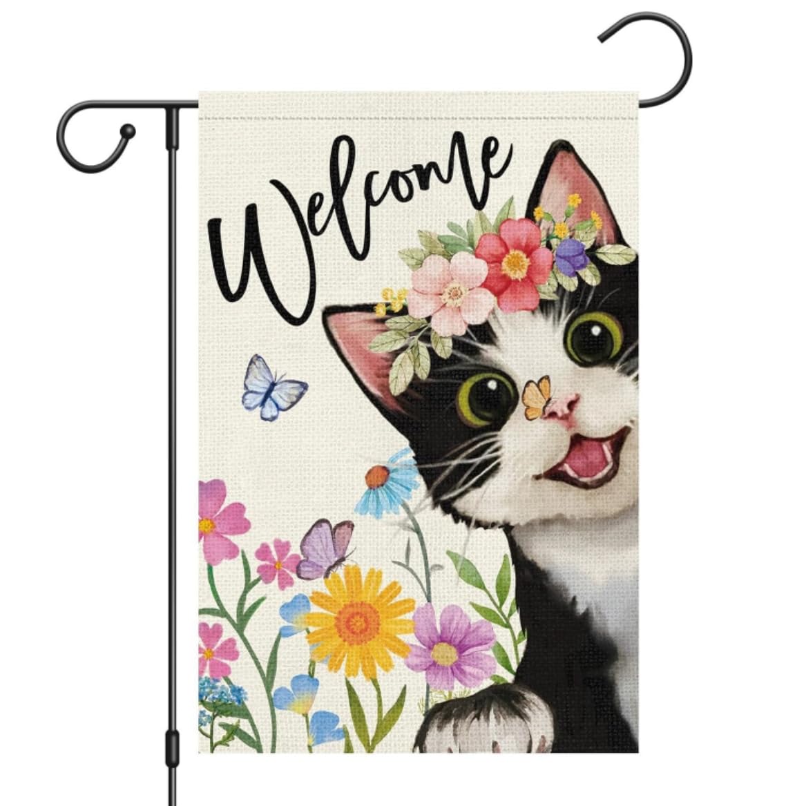 Snapklik.com : Welcome Cat Flower Garden Flag Double Sided Vertical ...