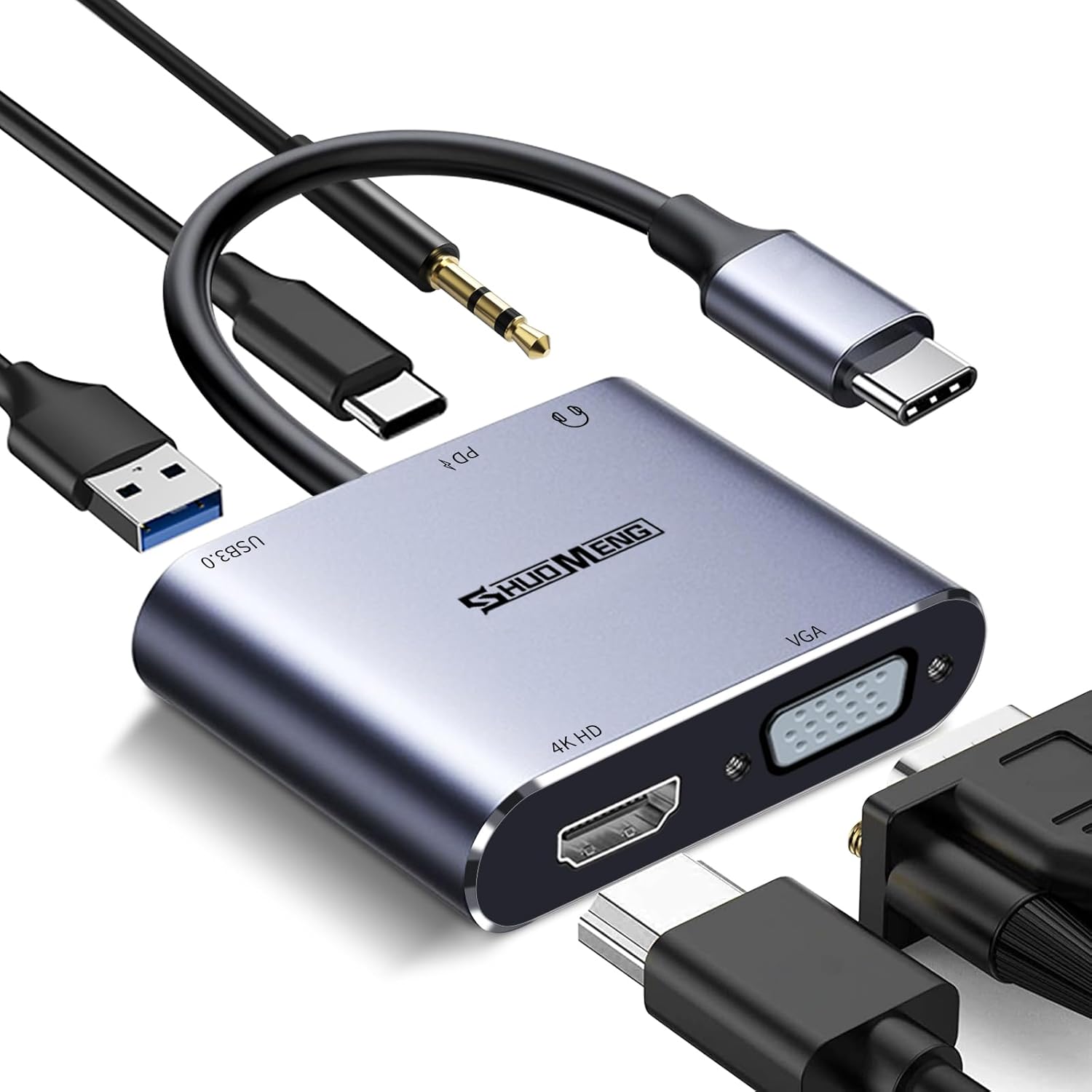 Amazon.com: Hub USB C 5 en 1, adaptador multipuerto HDMI tipo C a VGA, HDMI 4K, VGA, 100W PD ...