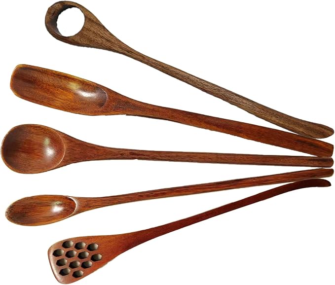 Amazon.com: Long Wooden Coffee Stirring Spoons 5 PCS Long Handle Wooden ...