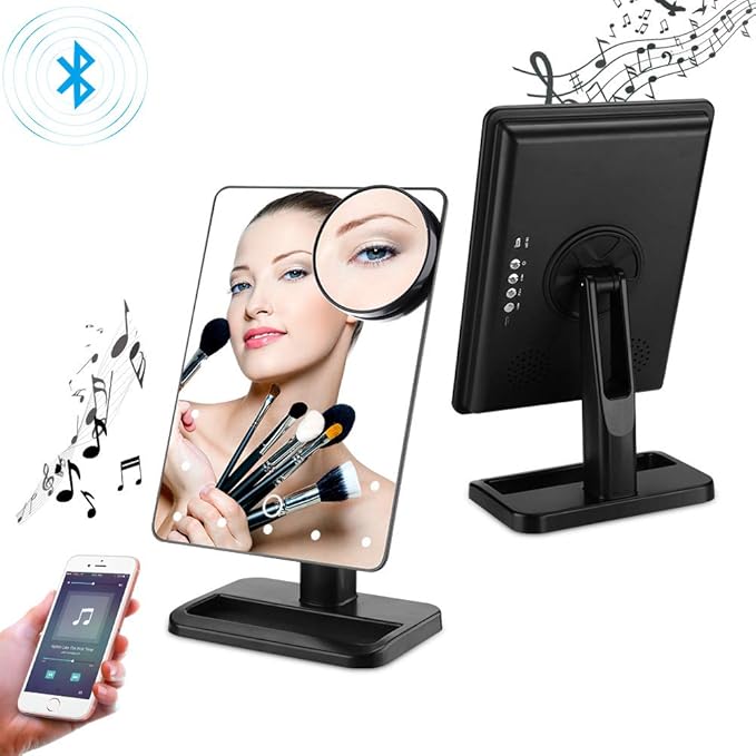 LUXACURY Bluetooth LED Makeup Mirror with Touch Screen and 10x ...