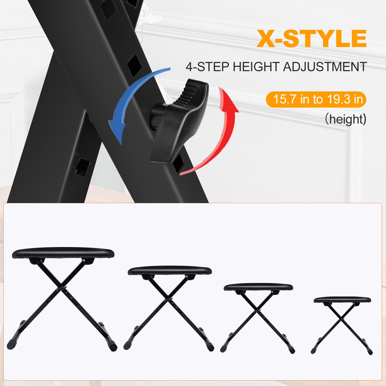 Snapklik.com : UISCOM Keyboard Bench - X-Style Thick Padded Cushion Piano Bench Adjustable ...