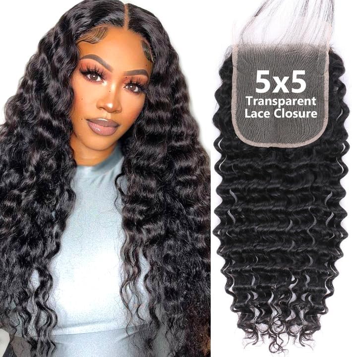 Amazon.com : 5x5 HD Lace Deep Wave Ultra-thin Transparent Lace Closure ...
