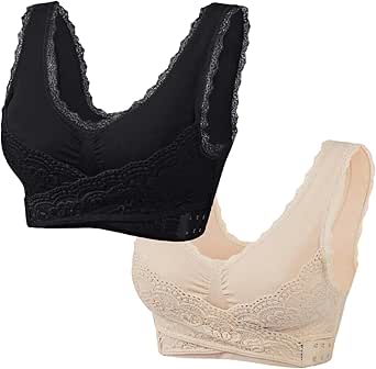 2 Pack Kendally Bra, Front Cross Side Buckle Wireless Push Up Lace Bras ...